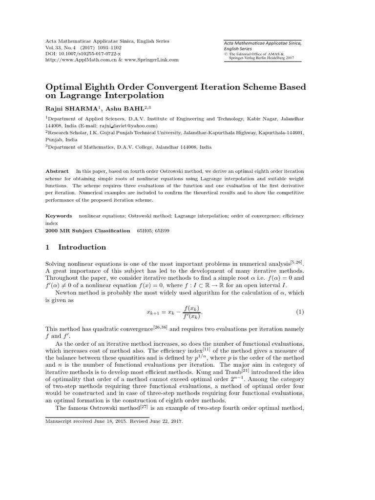 Eighth Order Iteration Scheme Using Lagrange | PDF | Mathematical ...