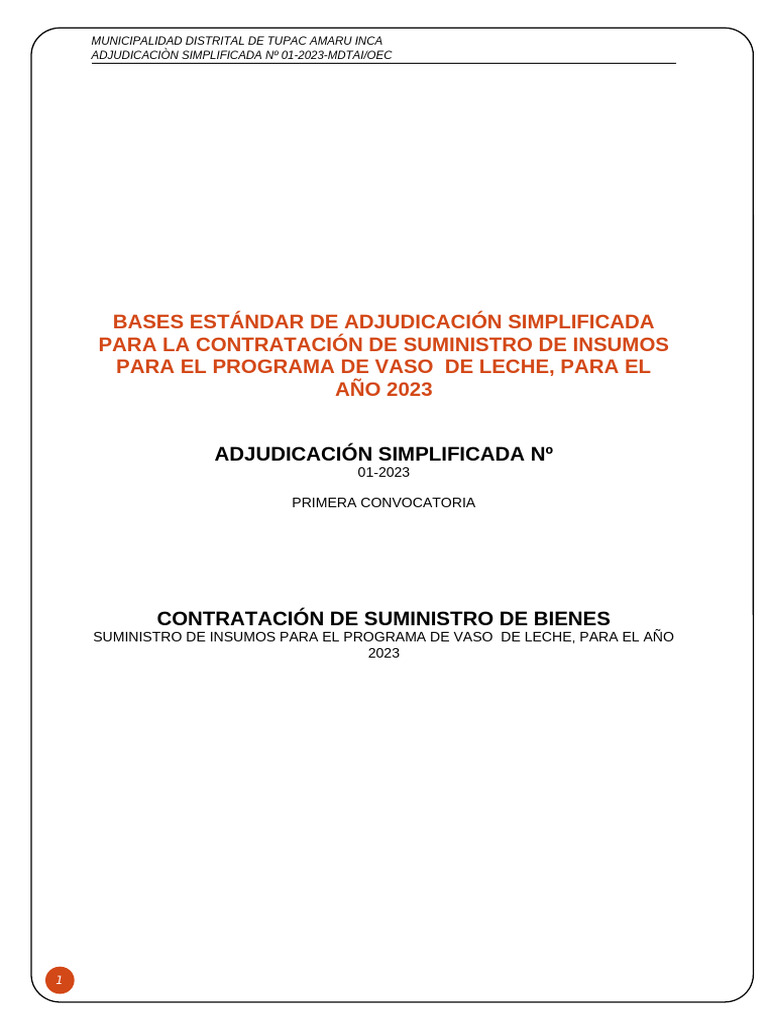 Bases Standares de as Bienes Mdtai Vaso de Leche 2023_20230216_133642_772 (1) | PDF | Análisis ...