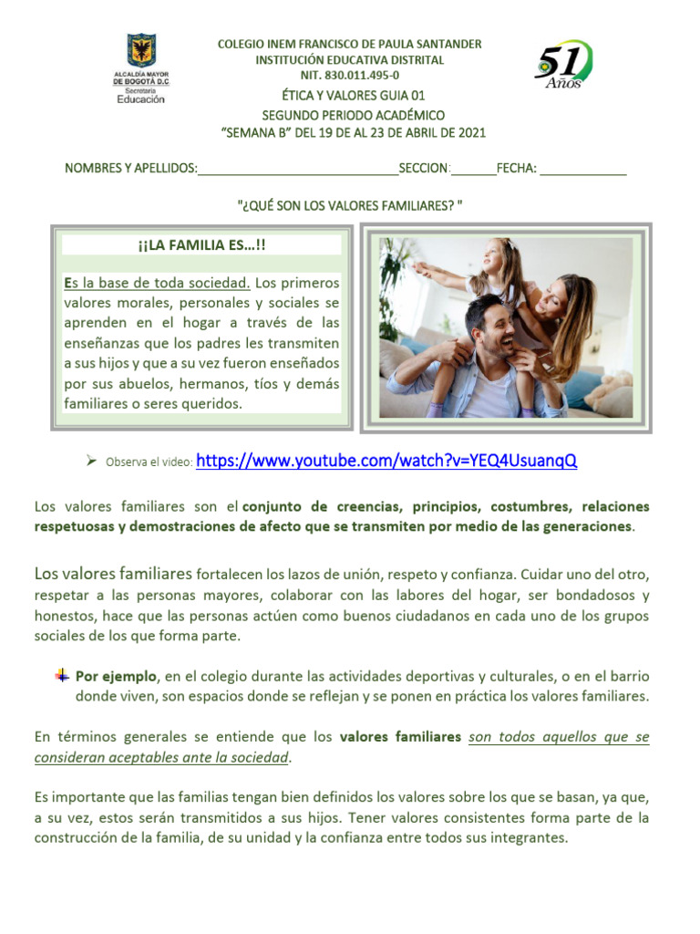 Guia 01 Etica 2P Quinto Inem | PDF | Familia | Psicología Social