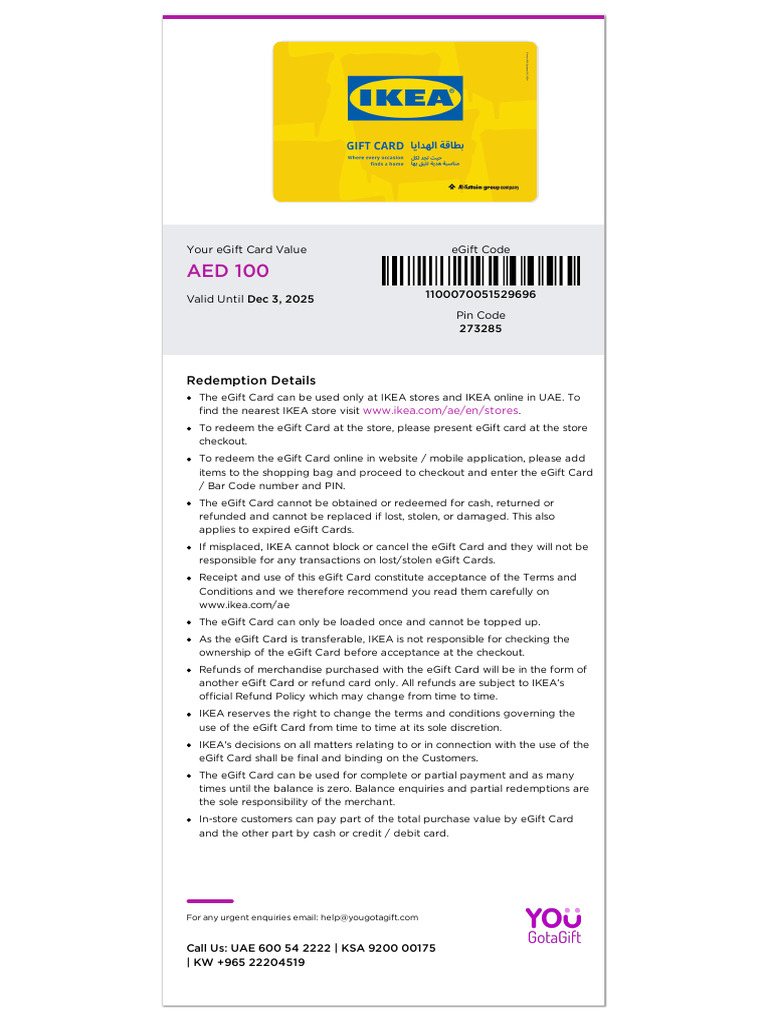 Redemption Details: Your Egift Card Value Egift Code | PDF