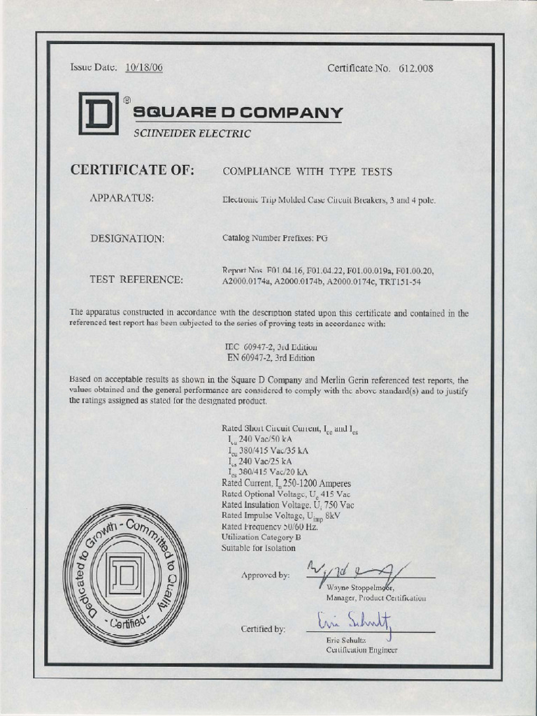 CERTIFICADO IEC 800 A 1200 AMPERES | PDF