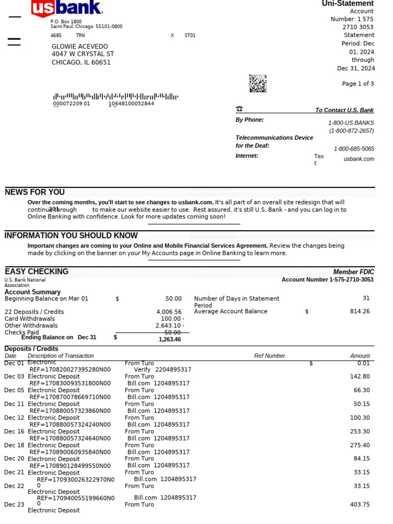 Us Bank Statement (1) | PDF | Credit Card | Cheque