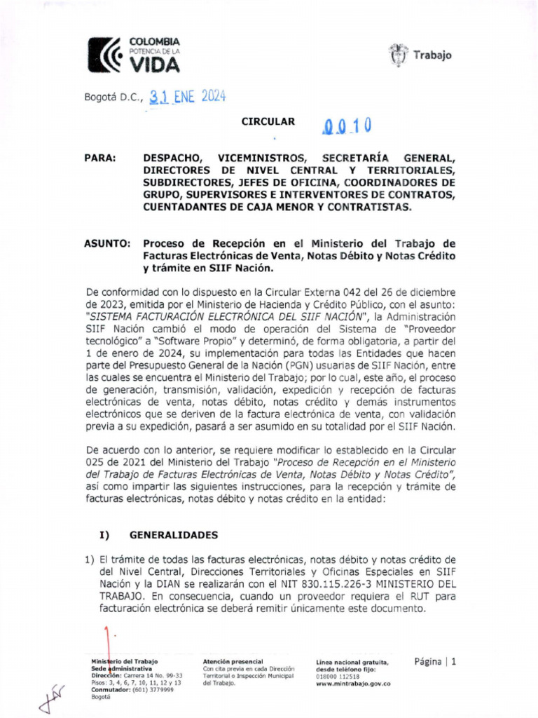 Circular No. 0010 Proceso Recepciòn Facturas Electrònicas | PDF