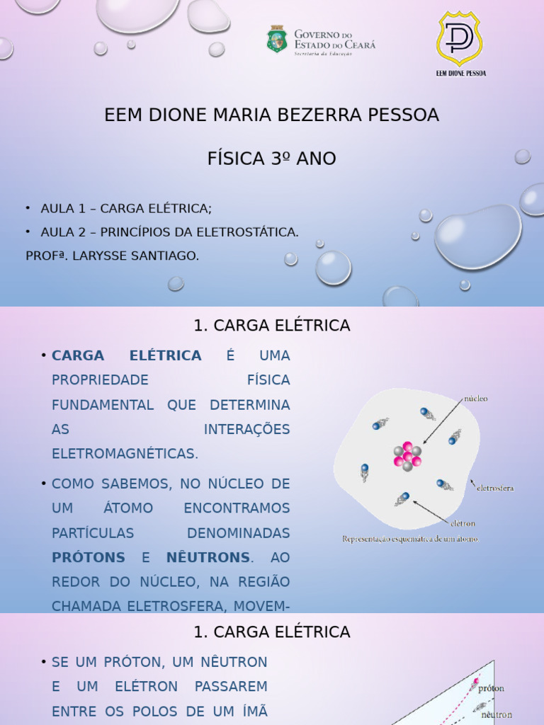 Aula 01 e 02 - Carga Elétrica e Princípios Da Eletrostática - 3º Ano | PDF | Carga elétrica ...
