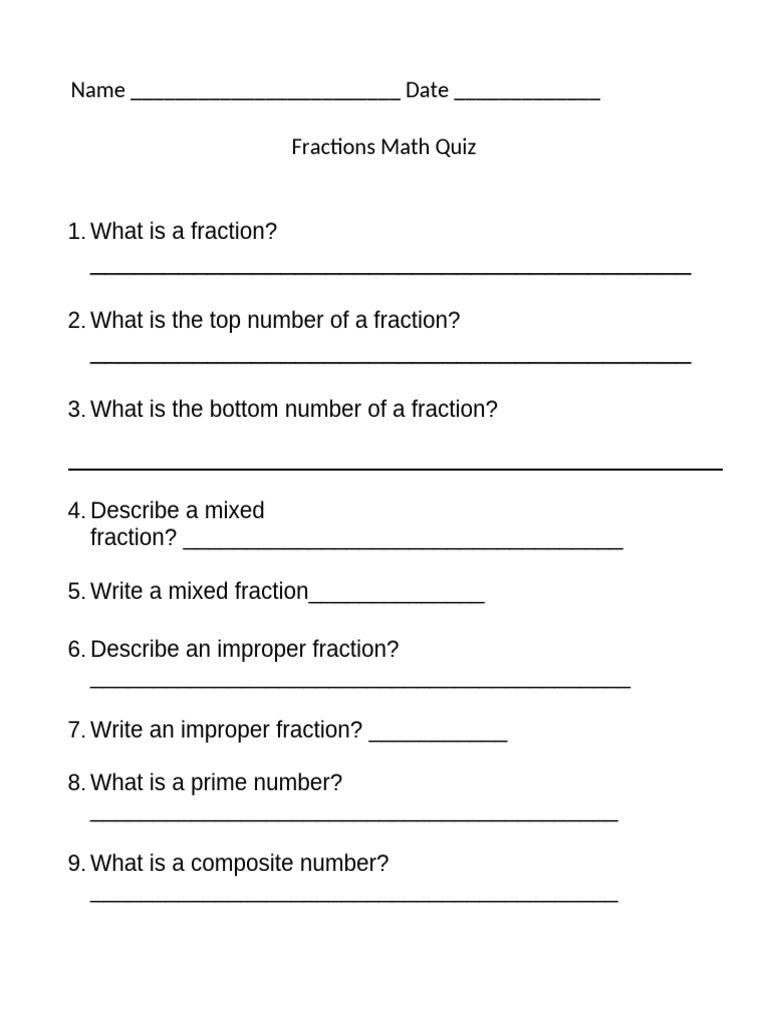 Fraction Quiz | PDF