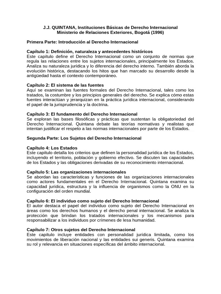 J.J. QUINTANA, Instituciones Básicas de Derecho Internacional, Ministerio de Relaciones ...