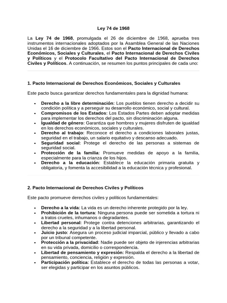 Ley 74 de 1968: Derechos Humanos en Colombia | PDF | Igualdad social ...