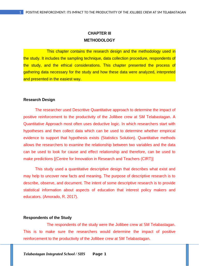 Chapter 3 Sample Template | PDF | Survey Methodology | Quantitative ...