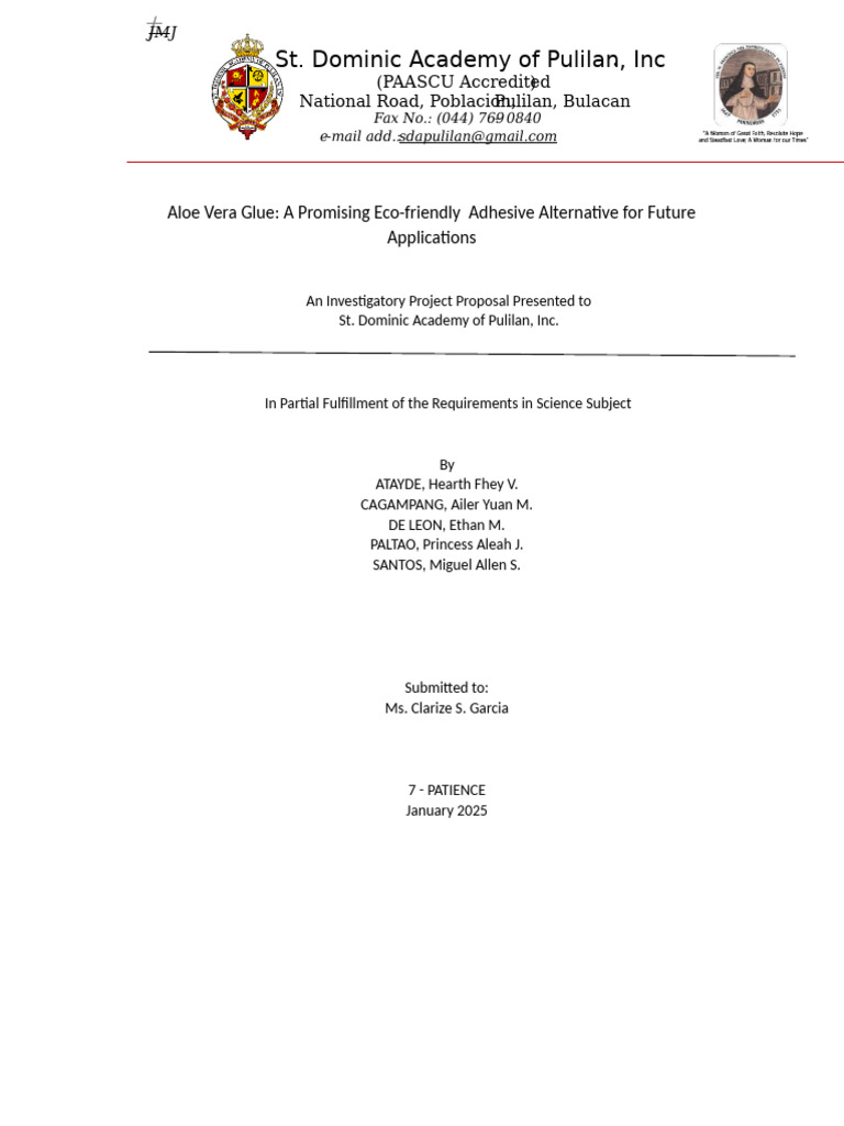 [GROUP 7] - SIP PROPOSAL (7-PATIENCE) ^ | PDF | Adhesive | Volatile ...