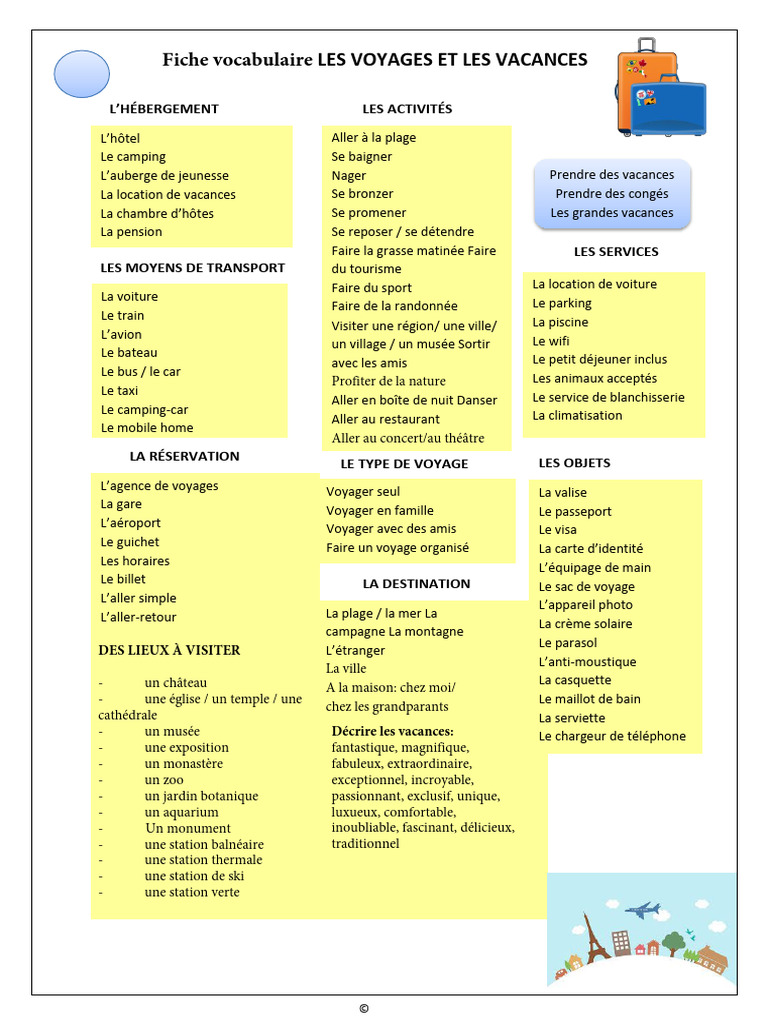 Vocabulaire des Voyages et Vacances | PDF