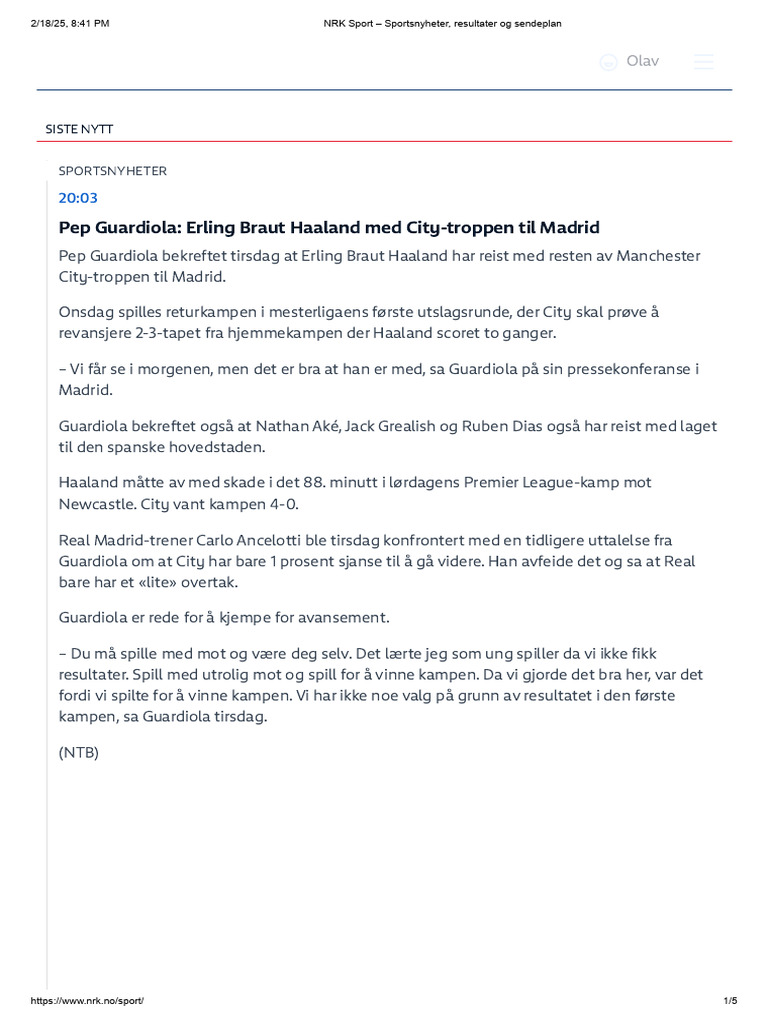 NRK Sport - Sportsnyheter, Resultater Og Sendeplan | PDF