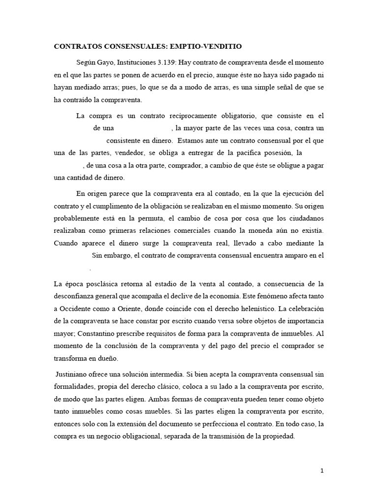 Contratos Consensuales: Compraventa en Derecho Romano | PDF | Precios ...