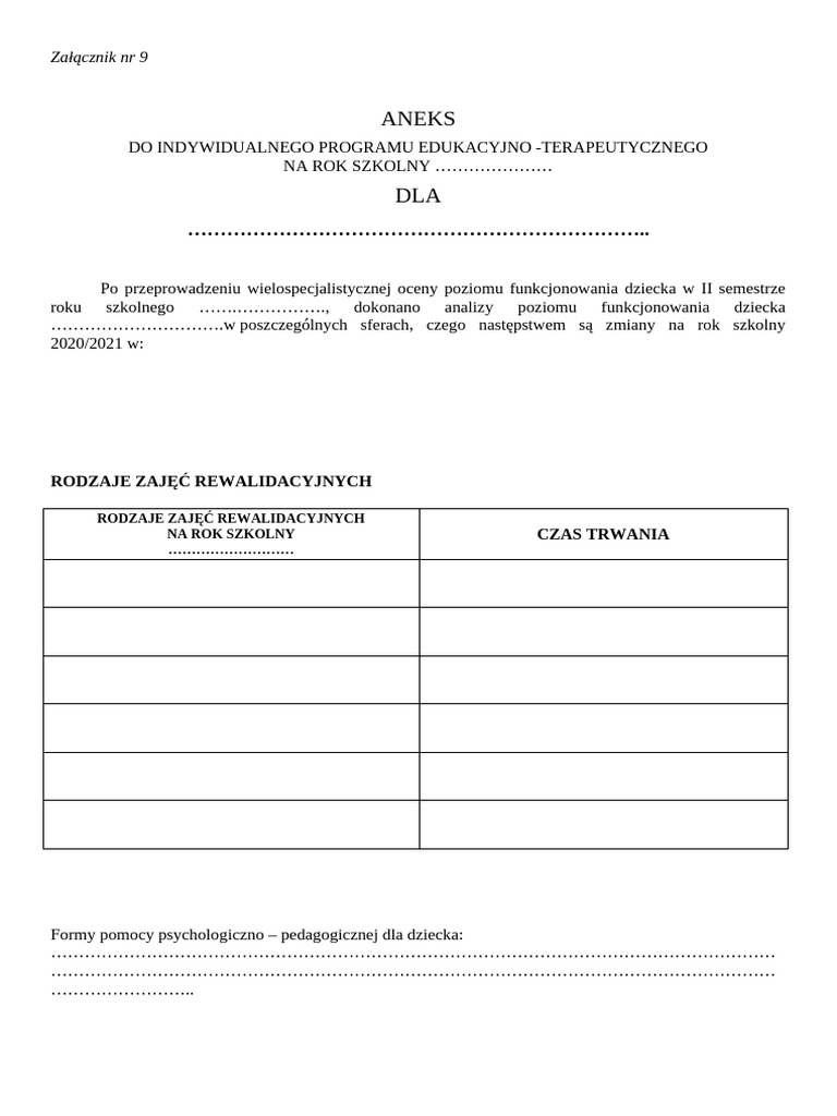 ANEKS Do IPET Załącznik NR 9 | PDF