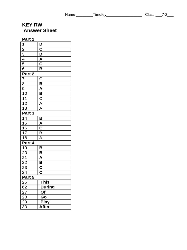 Answer Sheet Reading and Writing | PDF