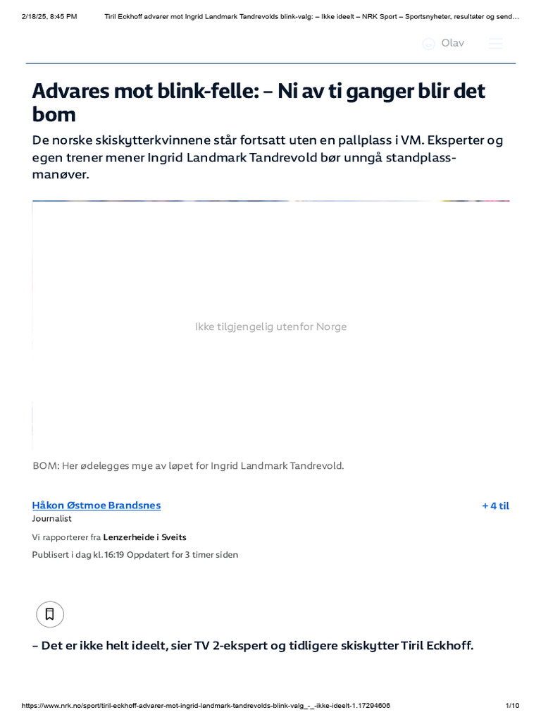 Tiril Eckhoff advarer mot Ingrid Landmark Tandrevolds blink-valg_ – Ikke ideelt – NRK Sport ...