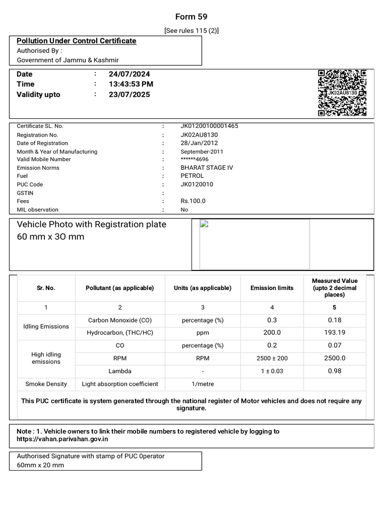 Pollution Certificate (i10) | PDF | Exhaust Gas | Environmental Issues