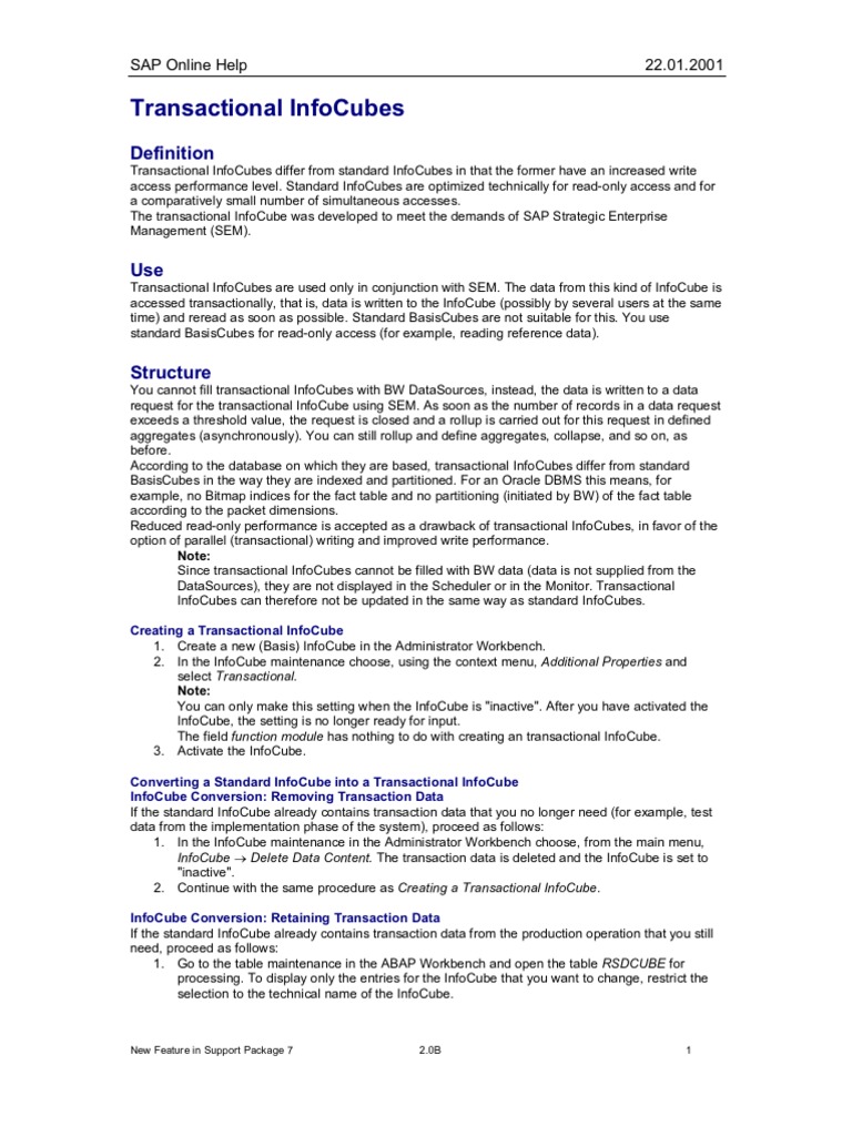 SAP BW Transactional Infocube Overview | PDF