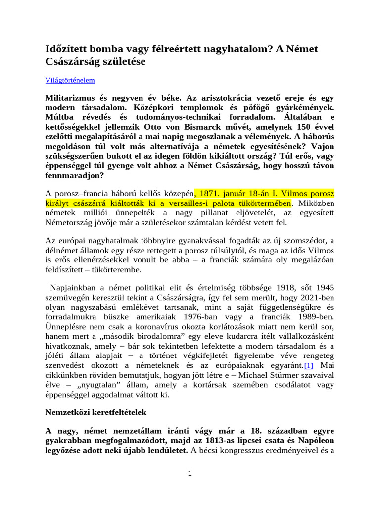 Német Egység - Cikk | PDF