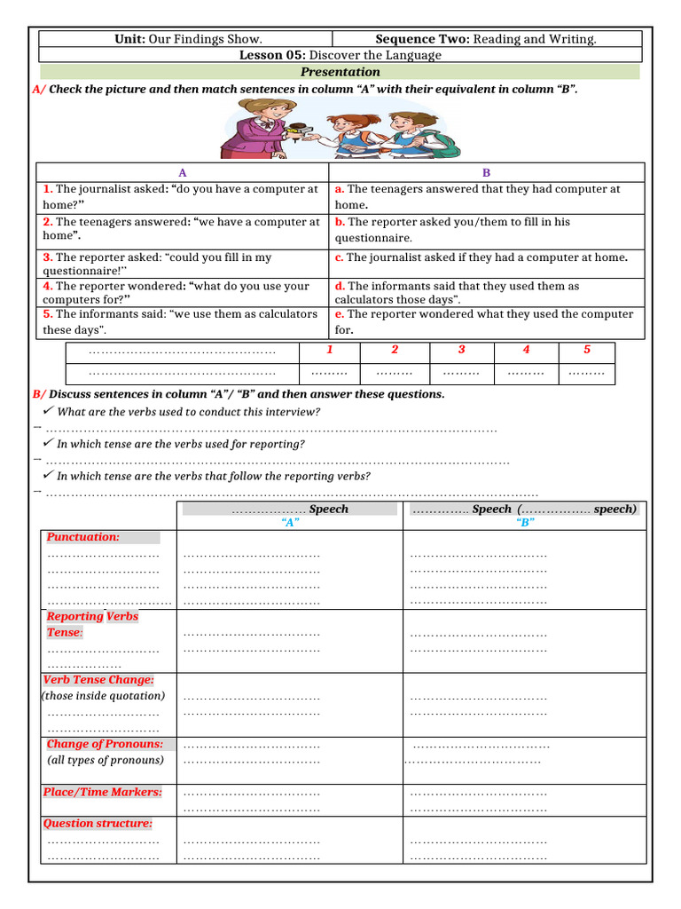 Reported Speech Worksheets | PDF | Linguistic Typology | Grammar