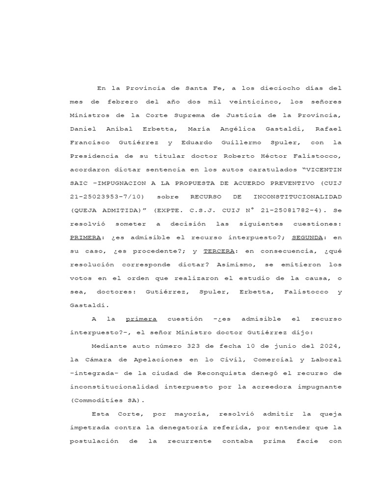 Fallo Corte Suprema Santa Fe: Vicentin | PDF | Bancarrota | Ley procesal