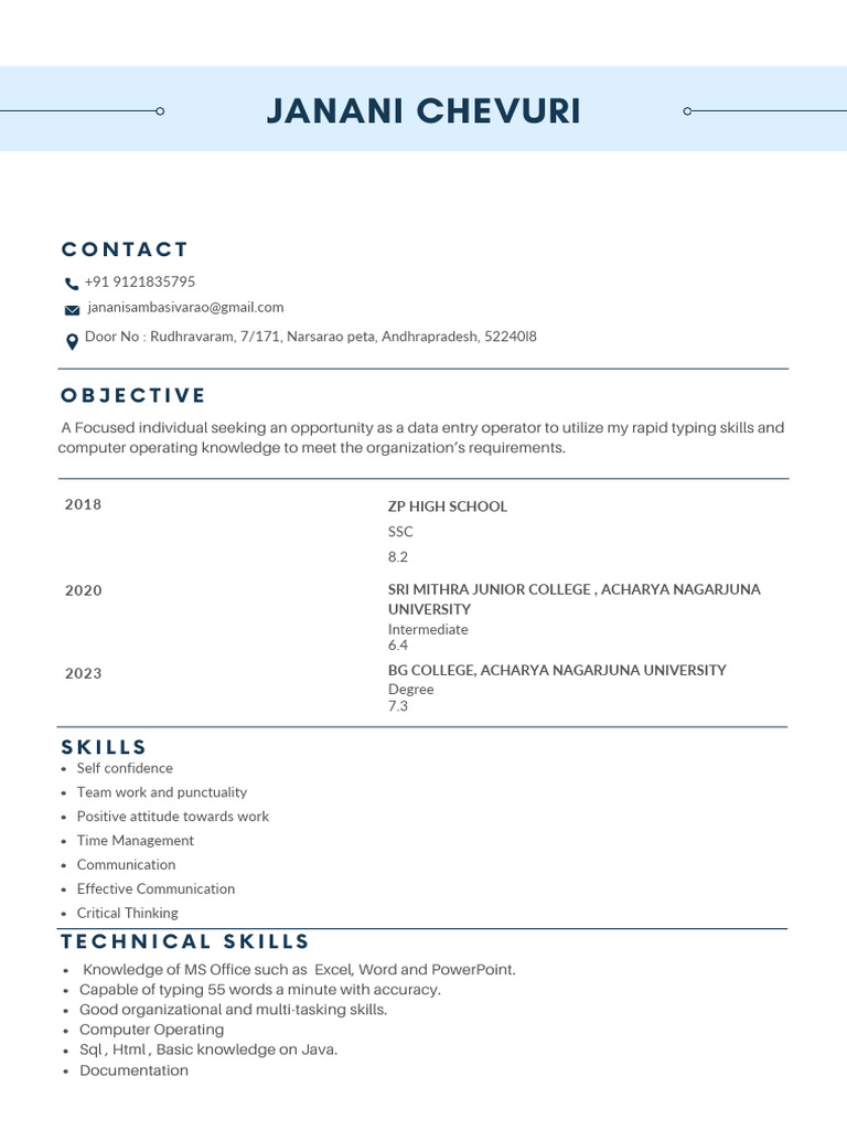 Janani - Resume 1 | PDF