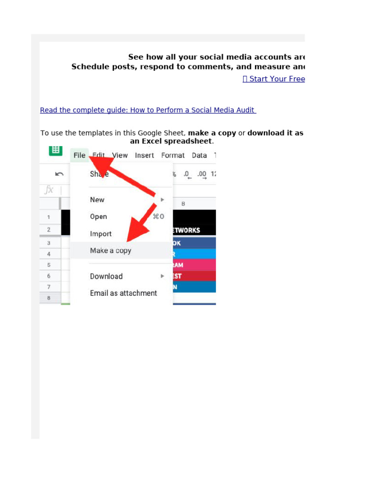 Social Media Audit Template (To Use The Template, Click The - File ...