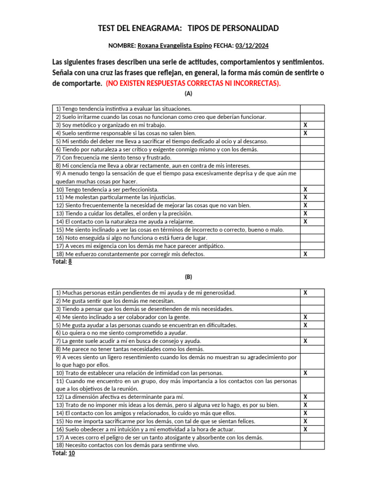 Test del Eneagrama: Personalidades y Tipos | PDF | Eneagrama de la ...