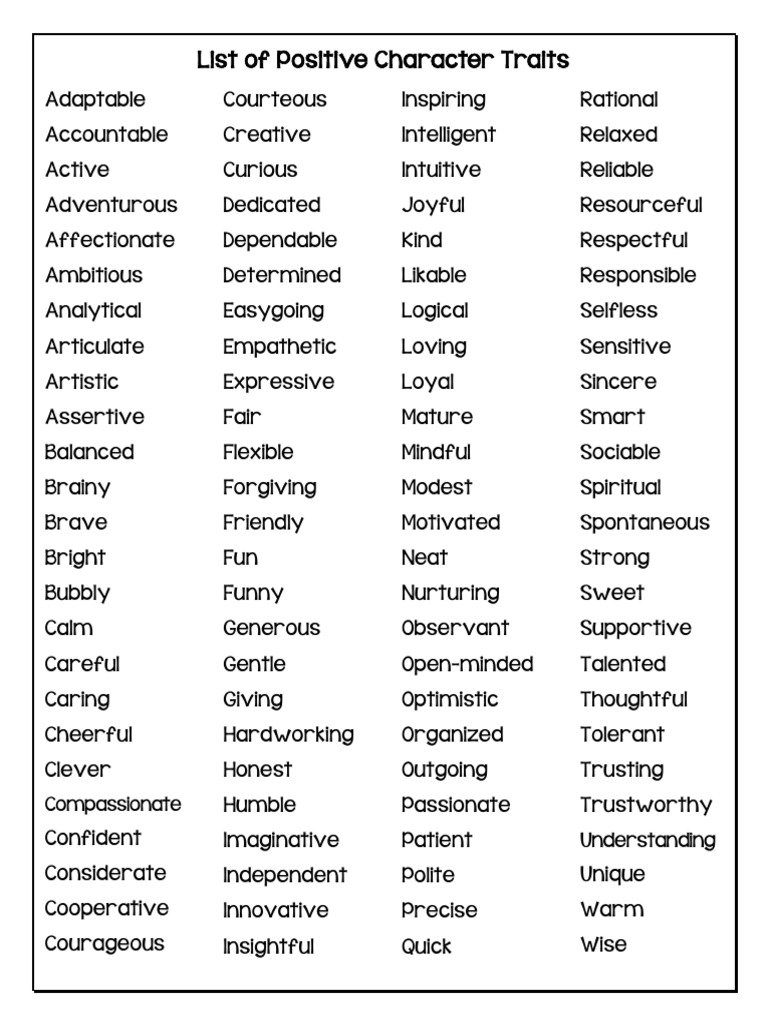 Positive Character Traits List | PDF