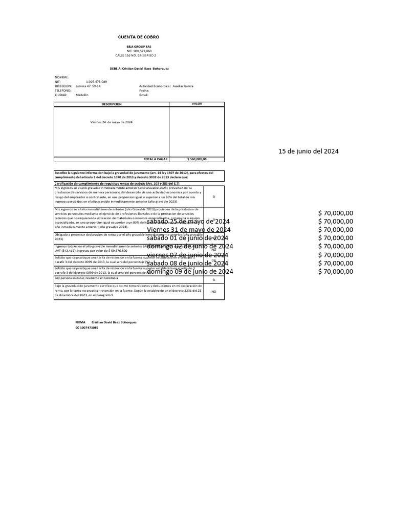 Modelo Cta de Cobro Prestadores Actual | PDF