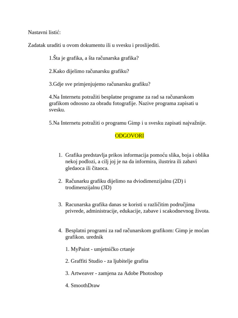 Nastavni Listić | PDF