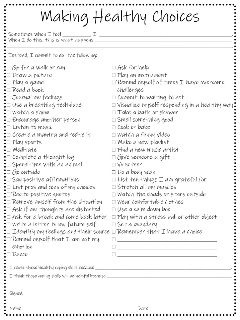 MakingHealthyChoicesDBTCBTCopingSkillWorksheetForAdolescents 1 | PDF | Emotions | Behavioural ...