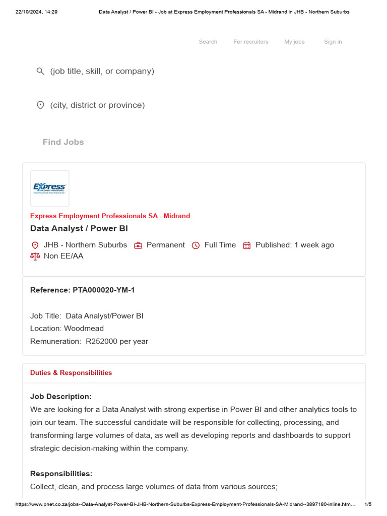 Data Analyst - Power BI - Job at Express Employment Professionals SA ...