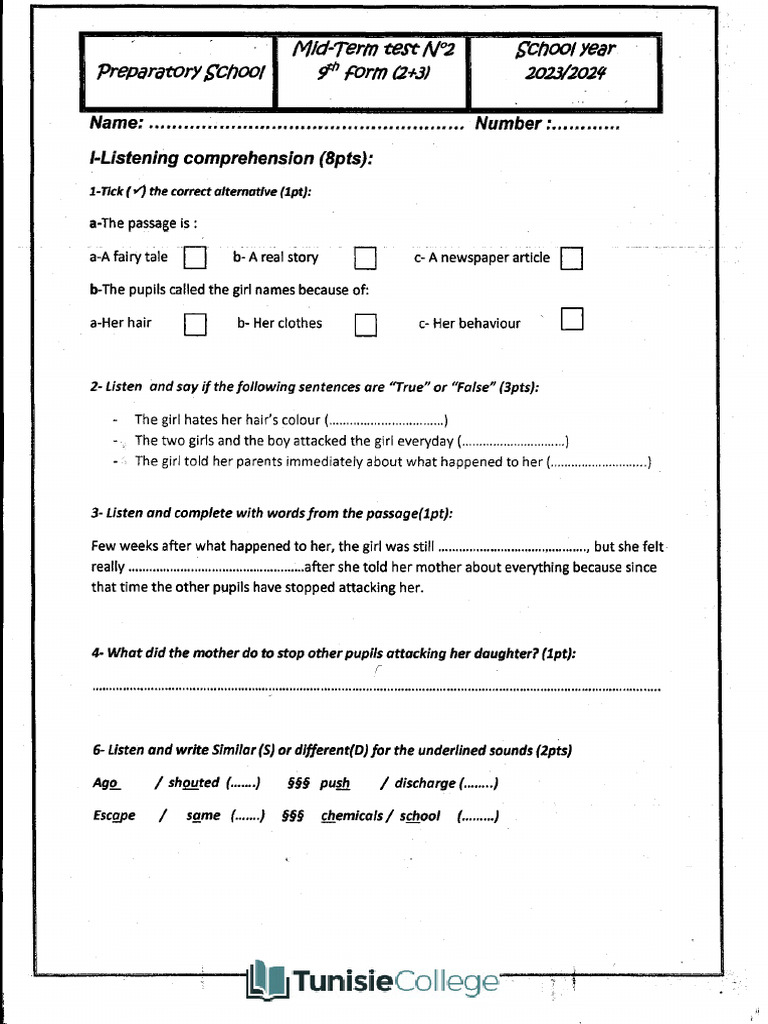 Devoir de Controle N°2-Englais-9ème - (2023-02024) | PDF