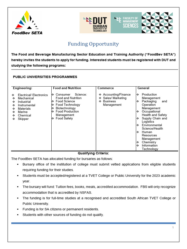 Advert for FoodBev Seta Funding Opportunities 2023_2024 | PDF