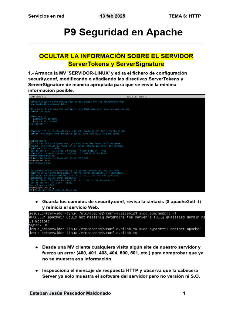 P9 Seguridad Apache de JesusPescador | PDF | Servidor HTTP Apache | Red mundial