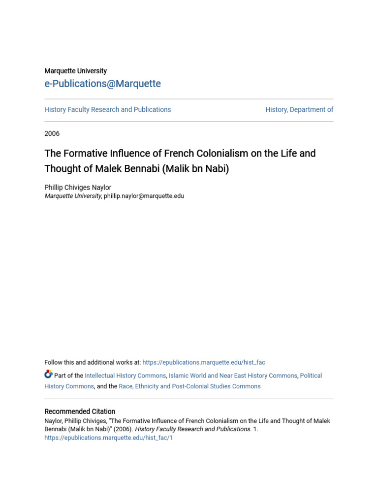 The Formative Influence of French Colonialism On The Life and Tho | PDF ...