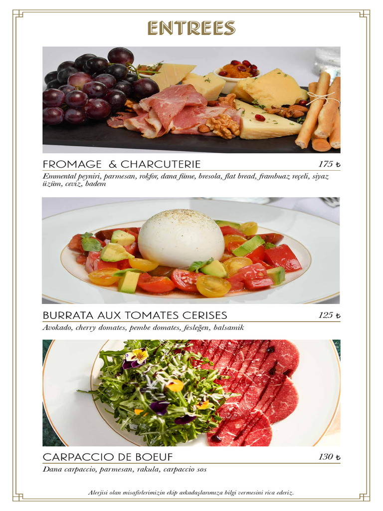 Bistrot Genel Menu Entrees QR TR 2022 | PDF