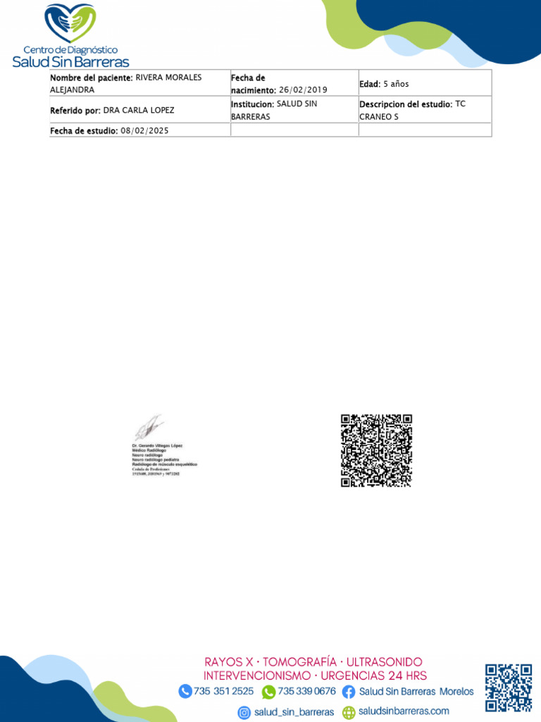 Informe de TC Cráneo: Rivera Morales | PDF