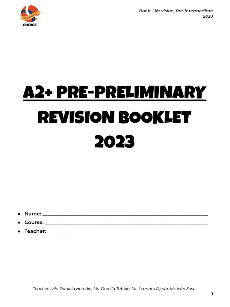 Revision Booklet - A2+ Pre-Preliminary - 2023 - Final Version | PDF ...