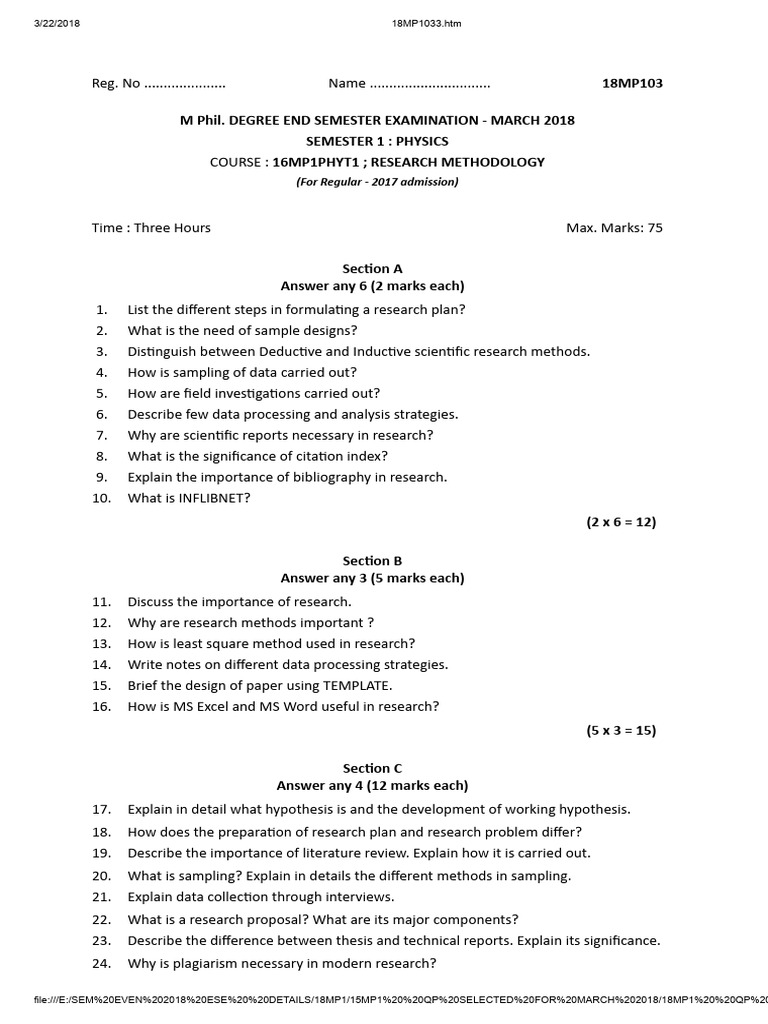 MPhil Research Methodology Exam QP | PDF | Methodology | Procedural ...