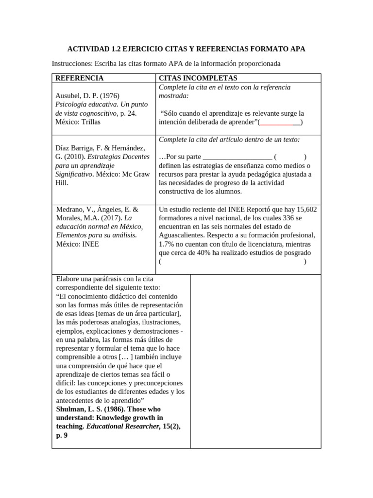 Ejercicio de Refrencias y Citas APA | PDF | Aprendizaje | Estilo apa