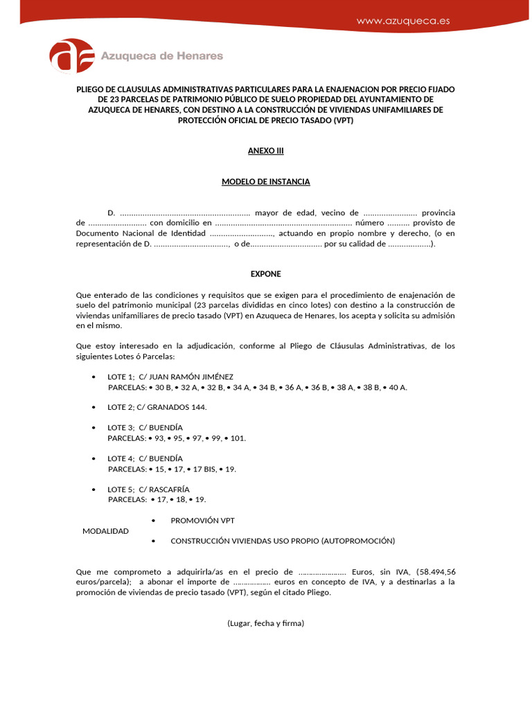 Anexo Iii - Modelo de Instancia | PDF