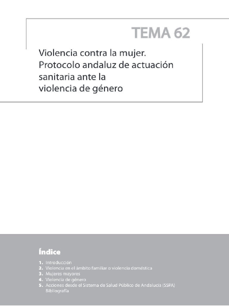 Tema 64 Violencia Contra La Mujer. Protocolo Andaluz para La Actuación Sanitaria Ante La ...