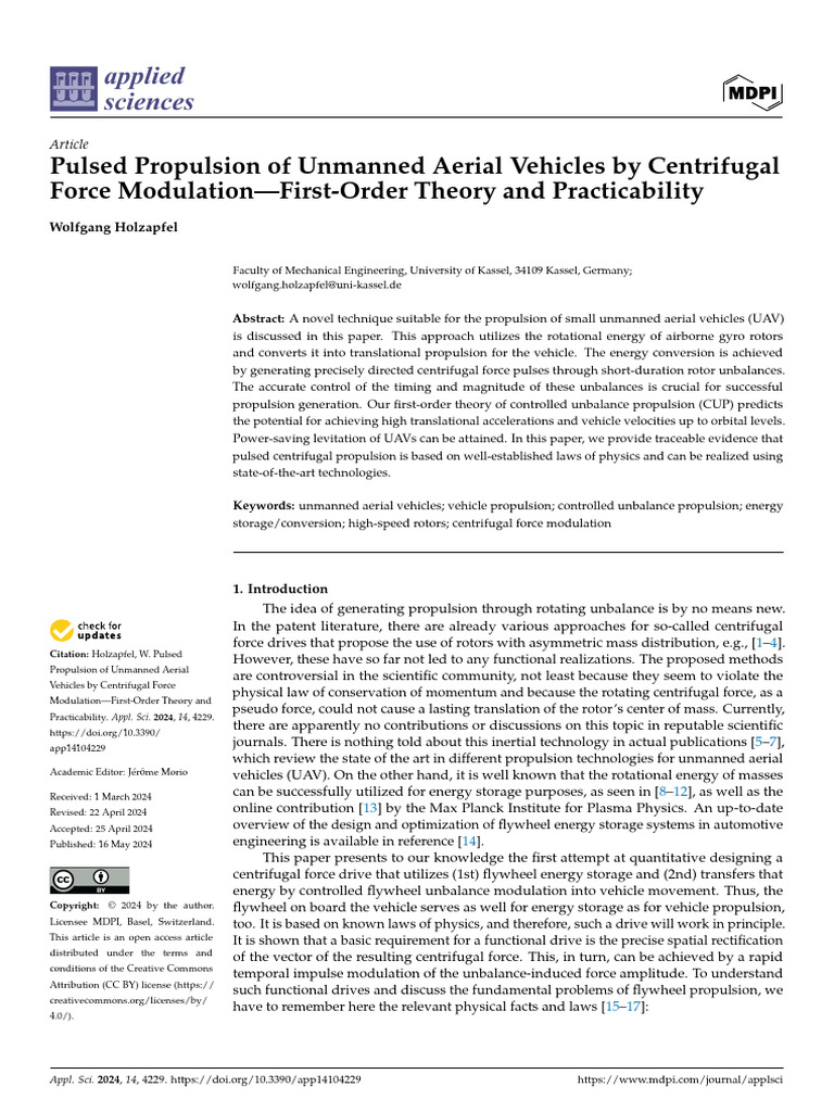 Pulsed Propulsion of Unmanned Aerial Vehicles by CentrifugalForce ...