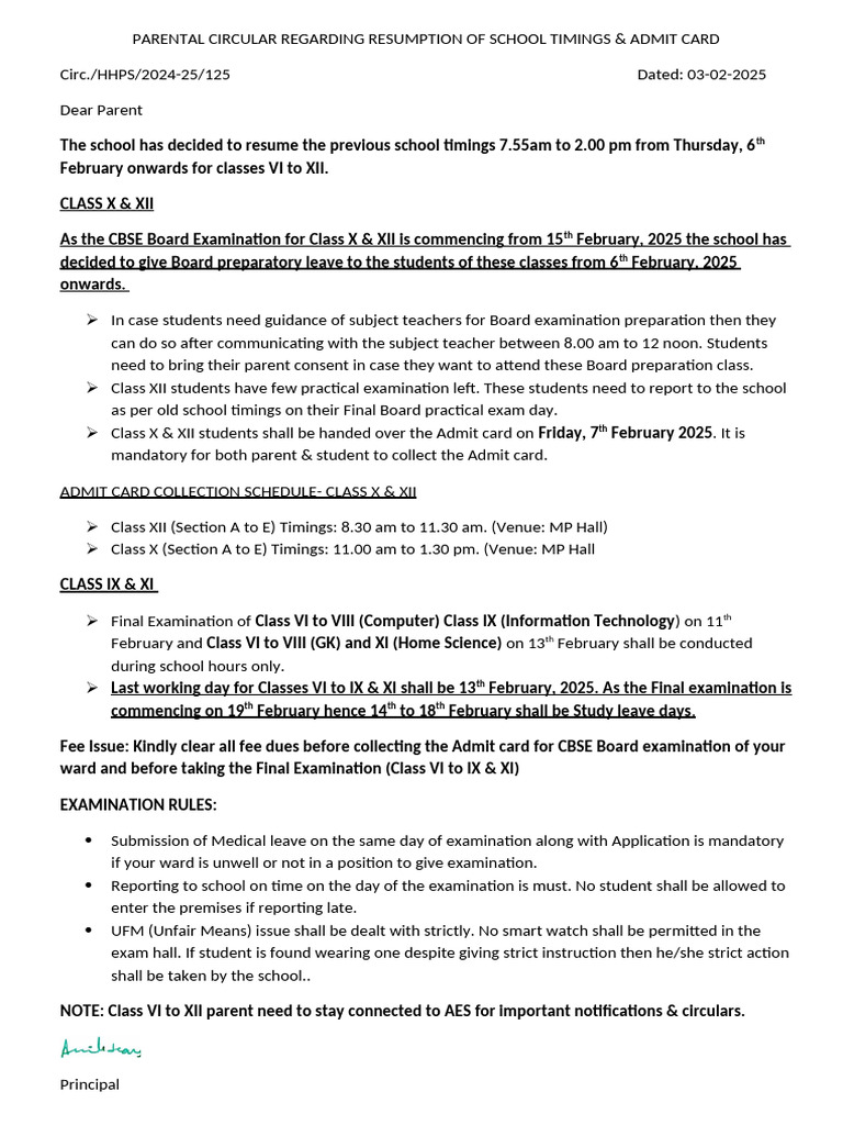 School Timings & Admit Card Update | PDF | Qualifications | Educational ...