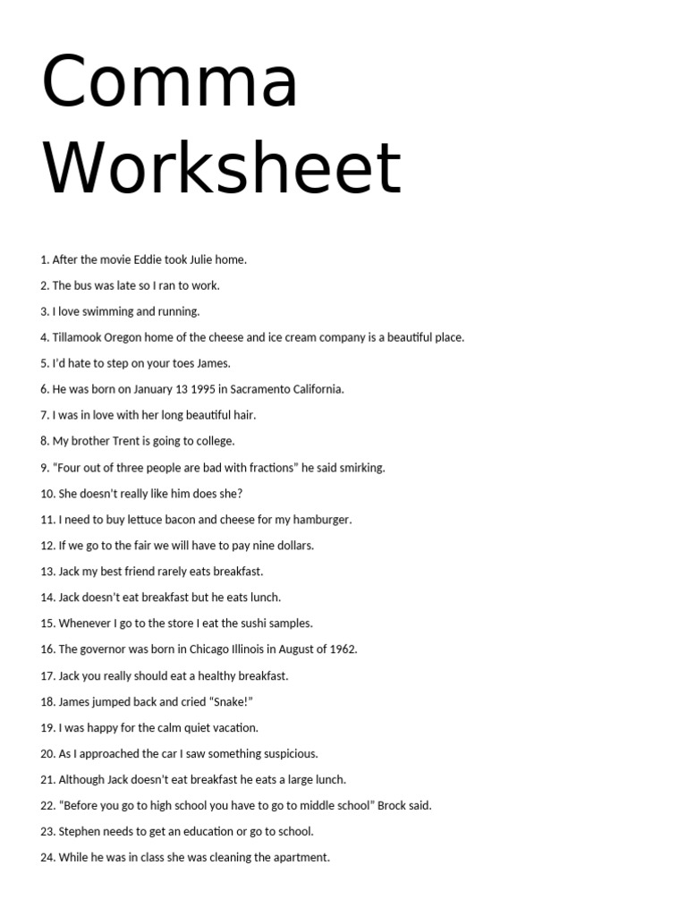 Comma Worksheet | PDF | Grammar | Language Mechanics