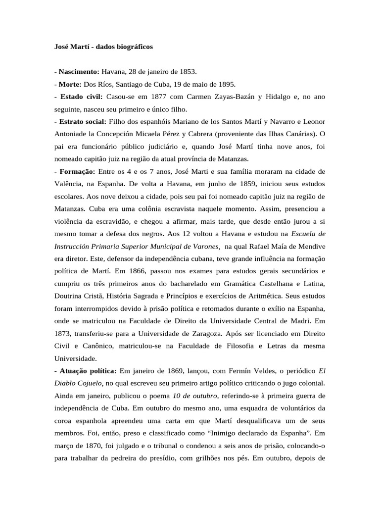 José Martí - Biografia - 0 | PDF | Cuba | Espanha