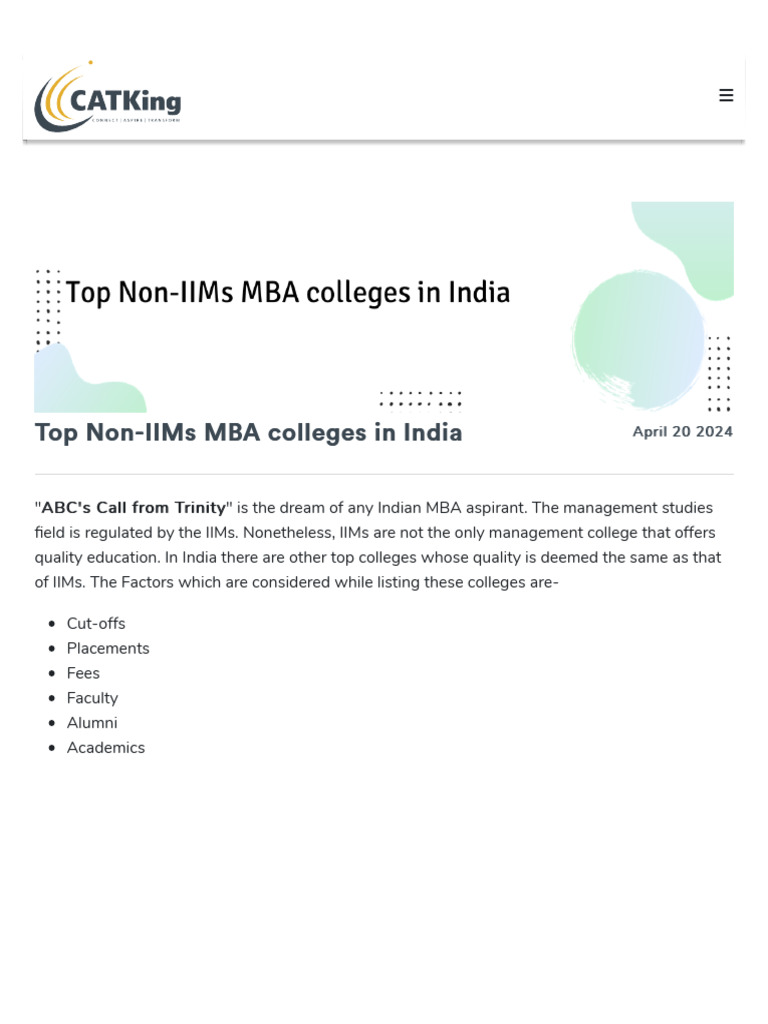 Top Non-IIMs MBA Colleges in India | PDF | Master Of Business Administration