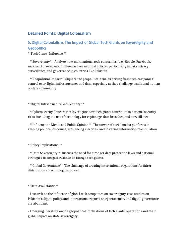 Digital Colonialism Detailed Points | PDF