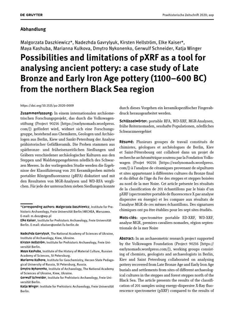Possibilities and Limitations of PXRF As | PDF